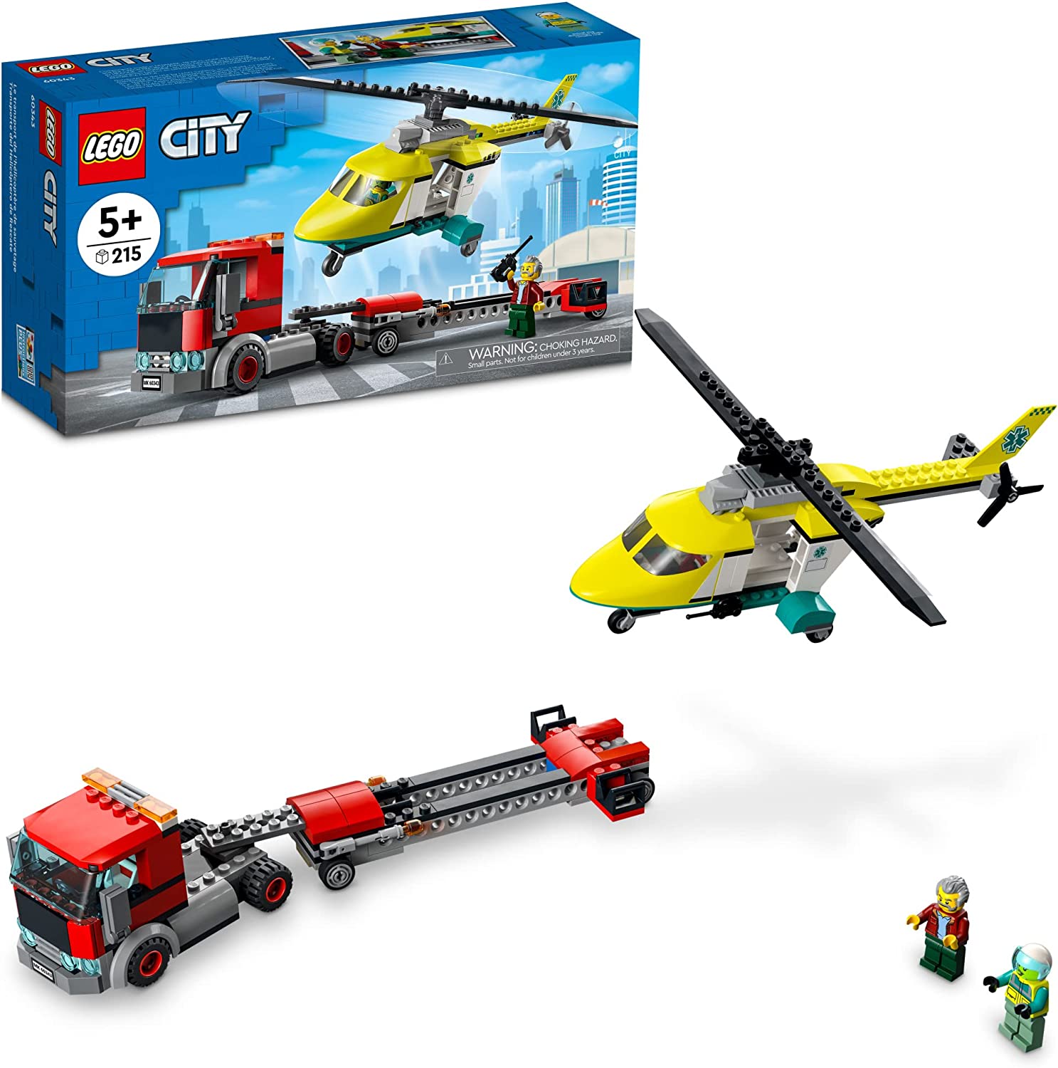 LEGO City Great Vehicles Rescue Helicopter Transport 60343 Red Truck ...